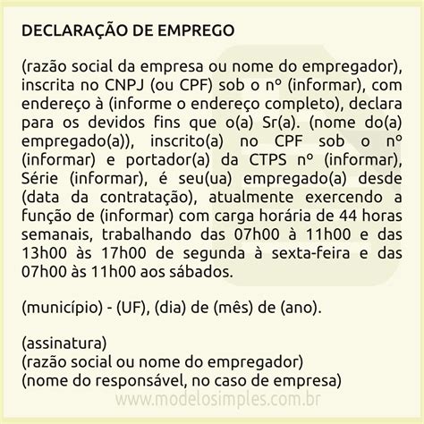 Carta De Declara O De Trabalho