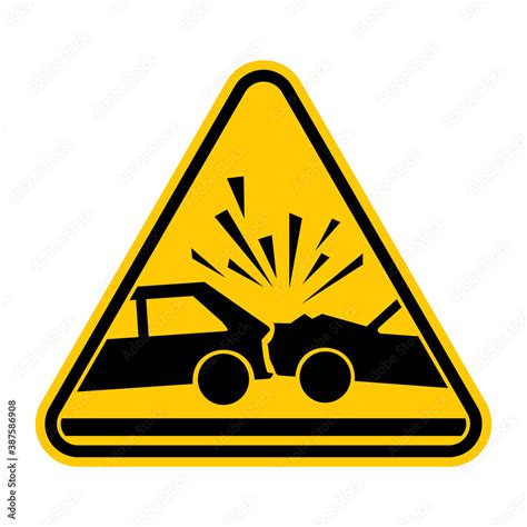Caution Car Accident Sign Risk Of Vehicles Crash Warning Sign Vector