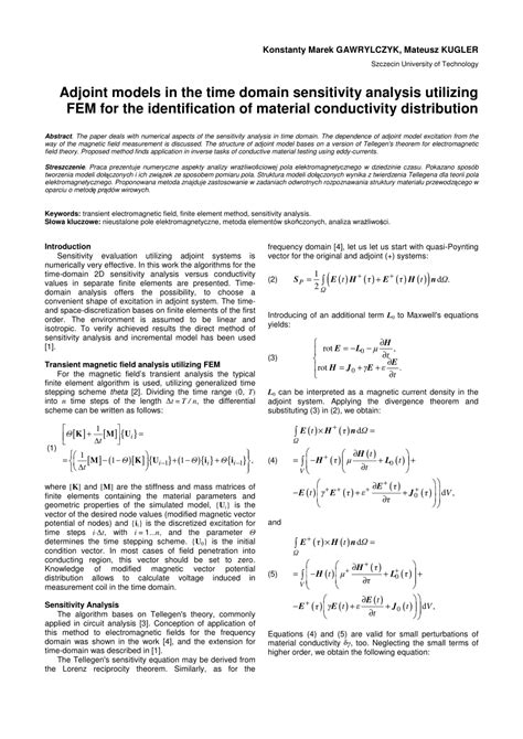 pdf adjoint models in the time domain sensitivity analysis utilizing fem for the