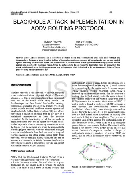 blackhole attack implementation in aodv routing protocol pdf wireless ad hoc network routing