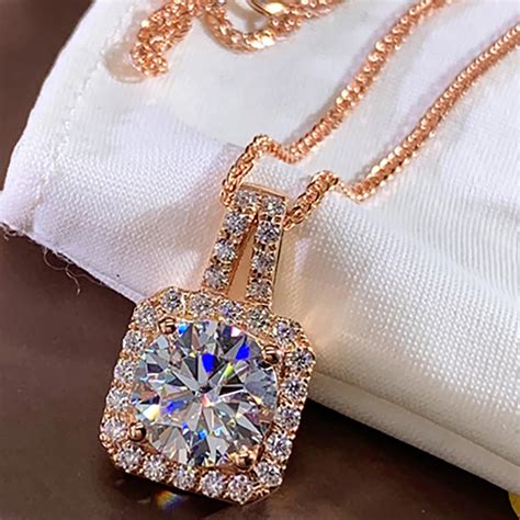 Colliers En Or Rose 18 Carats Pour Femmes Pendentif Rond En Diamant