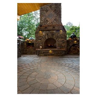 Outdoor Fireplace With Grill Island And Big Green Egg Rustic Patio