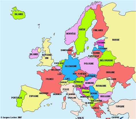 Carte D Europe Avec Le Nom Des Pays En Couleur Et Les Principaut S