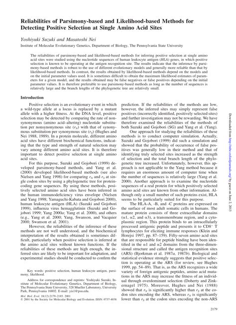 pdf reliabilities of parsimony based and likelihood based methods for detecting positive