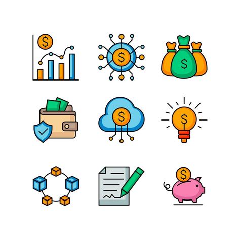 Negocio Y Financiero Conos Conjunto Dise O Fintech Icono Dise O En