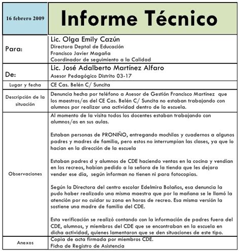 Ejemplo de informe técnico