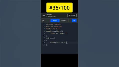 c program to find area of circle area of circle program in c cprogramming areaofcircle