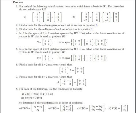 solved for each of the following sets of vectors determine