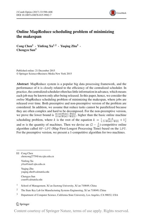 online mapreduce scheduling problem of minimizing the makespan request pdf