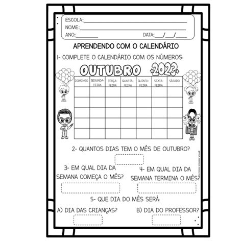 Atividade Aprendendo O Calend Rio Outubro Prof Amanda Ramalho