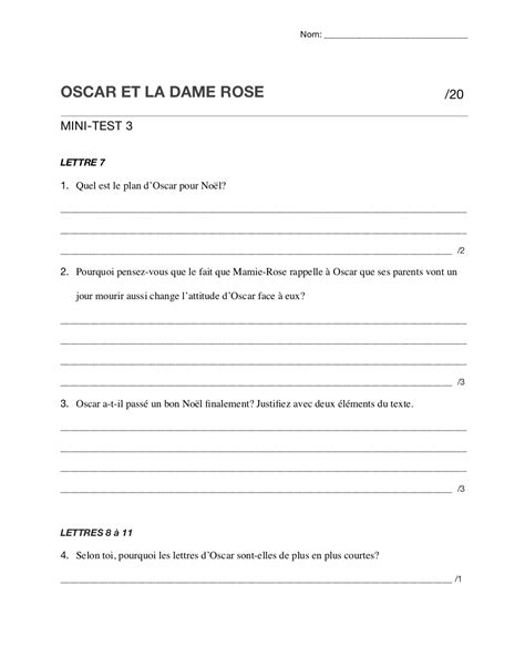 Oscar et la dame rose évaluation lecture