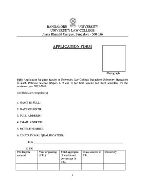 Fillable Online Bangaloreuniversity Ac APPLICATION FORM Bangalore