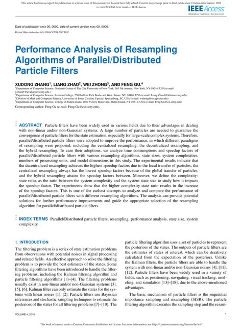 pdf performance analysis of resampling algorithms of parallel distributed particle filters