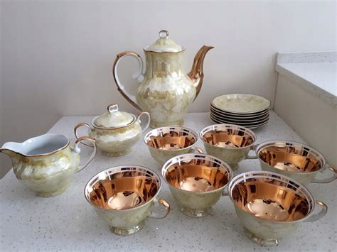 Serwis kawowy Karolina porcelana złocony PRL 6 os 12763863528