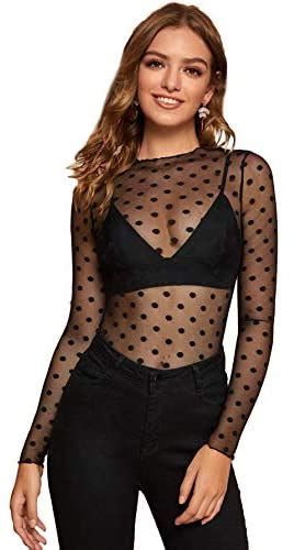 Sheer Mesh Bodysuit Verdusa Women S Long Sleeve Lettuce Trim Fitted