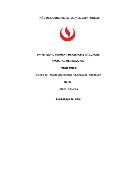 Trabo Parcial Aduanas AÑO DE LA UNIDAD LA PAZ Y EL DESARROLLO