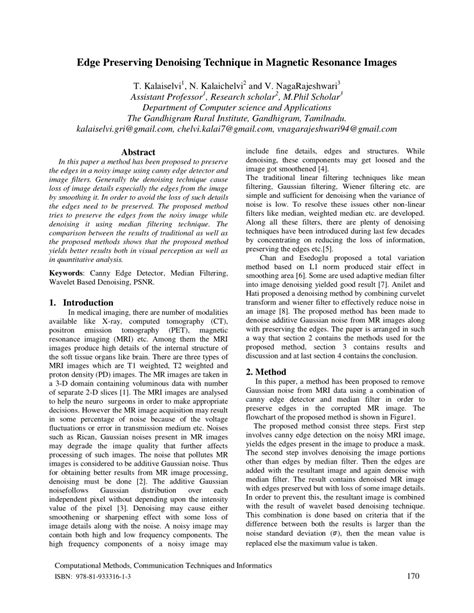 pdf edge preserving denoising technique in magnetic resonance images
