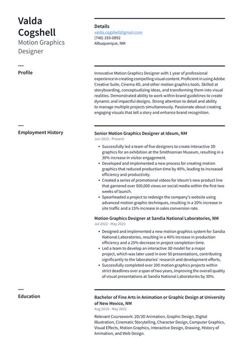 LinkedIn Motion Graphics Designer Resume Examples