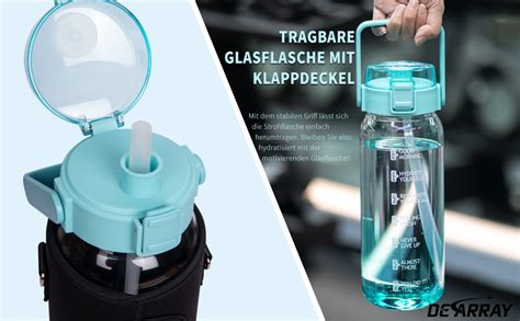 DEARRAY Trinkflasche 2 L Motivation Mit Strohhalm Und Zeitmarkierung