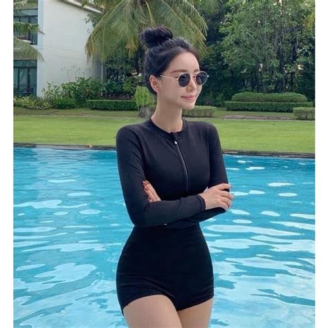 Mua CAO CẤP Bikini 1 mảnh áo tắm liền thân đi biển tay dài khóa kéo