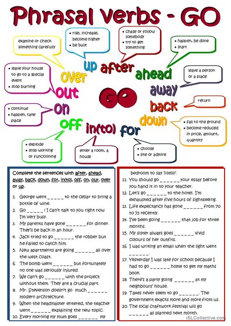 Phrasal Verbs Go General Gramma English Esl Worksheets Pdf Doc