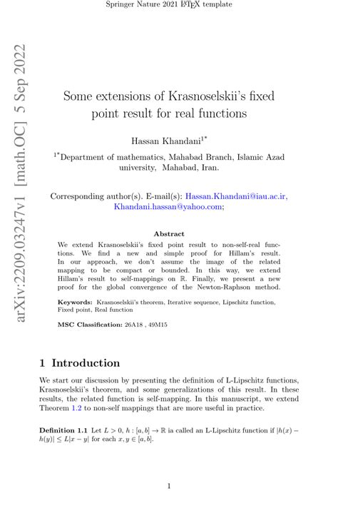 pdf some extensions of krasnoselskii s fixed point result for real functions