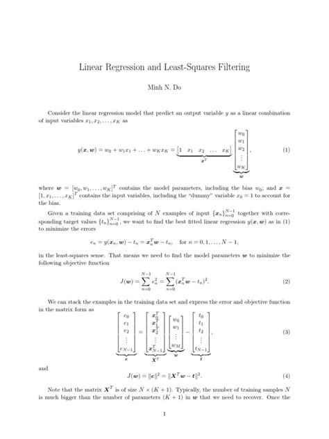 linear regression and least squares filtering minh n do pdf least squares applied