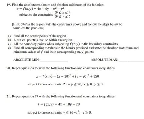solved 19 find the absolute maximum and absolute minimum of