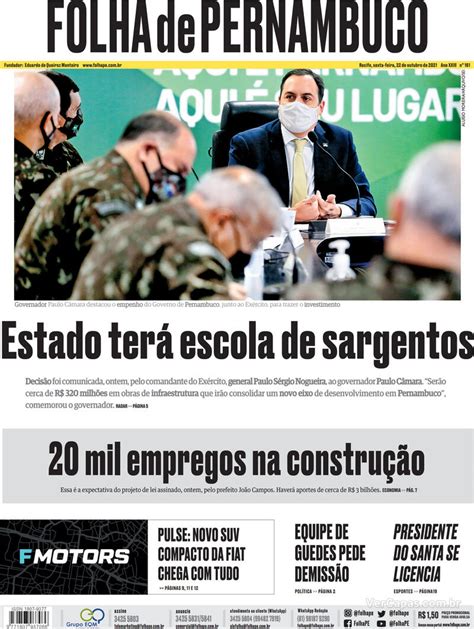 Capa Folha de Pernambuco Edição Sexta 22 de Outubro de 2021
