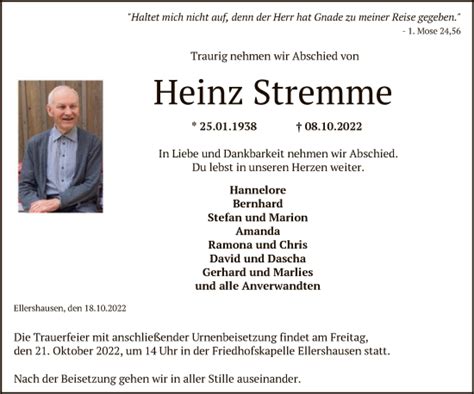 Traueranzeigen Von Heinz Stremme Trauer HNA De