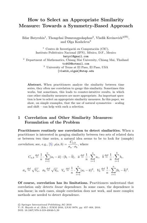 pdf how to select an appropriate similarity measure towards a symmetry based approach