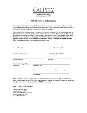 Fillable Online Afd Calpoly PLUS Borrower Authorization AFD Cal