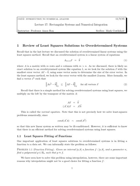 1 review of least squares solutions to overdetermined systems pdf least squares system of