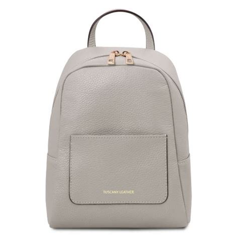 TL Bag Zaino Piccolo Da Donna In Pelle Morbida Grigio Chiaro TL142052