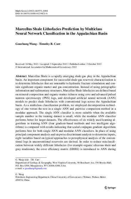 pdf marcellus shale lithofacies prediction by multiclass neural network classification in the