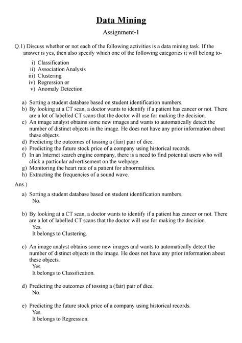 assignment 1 data mining assignment 1 q discuss whether or not each of the following