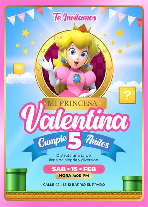 Invitacion de cumpleaños de la princesa peach Invitaciones para