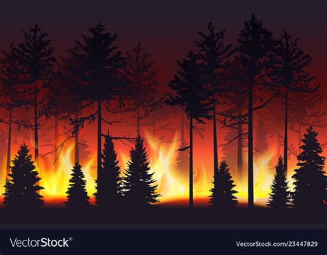 Forest Fire Realistic Silhouette Landscape Vector Image