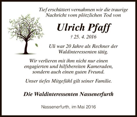 Traueranzeigen Von Ulrich Pfaff Trauer Hna De