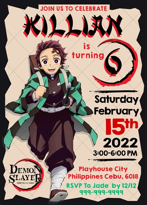 Demon Slayer Birthday Invitation Portrait Printable X Or X