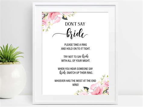 Dont Say Bridegame Printable Ring Game Sign Floral Etsy Bride