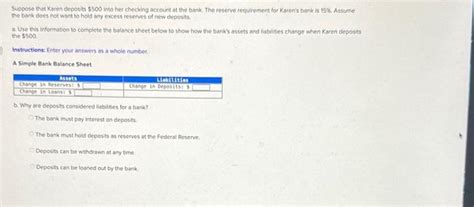Solved Suppose That Karen Deposits 500 Into Her Checking Chegg