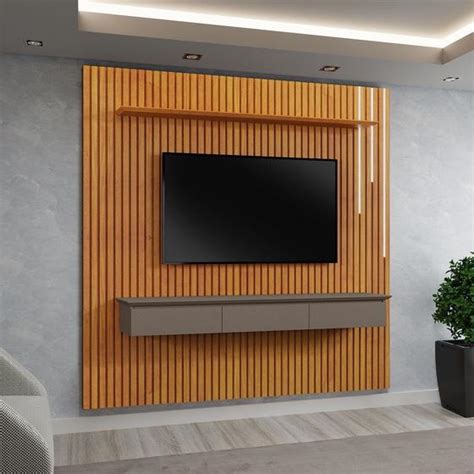 Painel Ripado Lyon Nicho Lyon 3 Gavetas Led E Prateleira Para TV