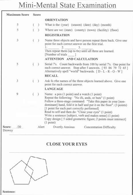 22 Printable Mini Mental Status Exam Form Templates Fillable Samples
