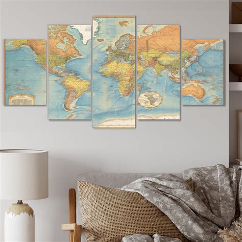 DesignArt Carte du monde rétro I ensemble de reproductions d art