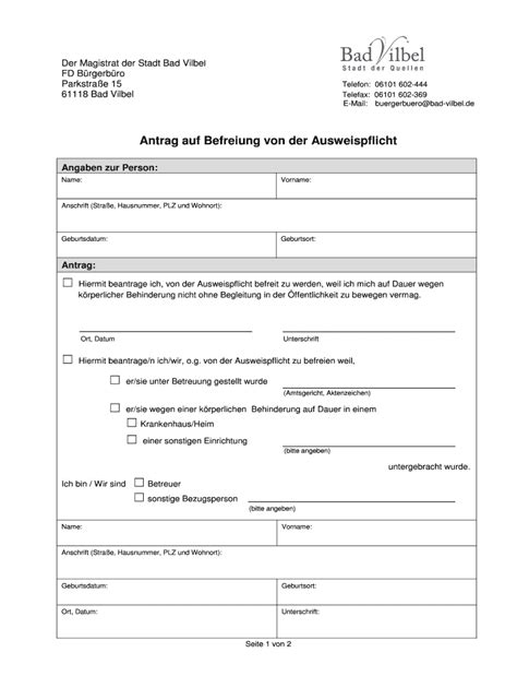 Ausf Llbar Online Bad Vilbel Antrag Auf Befreiung Von Der