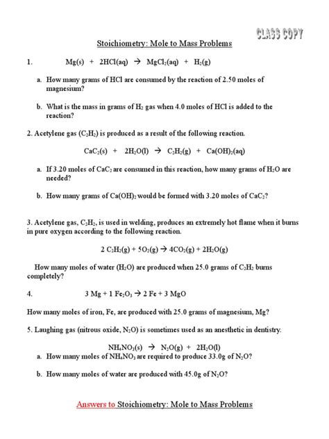 Free Printable Mass To Mole Stoichiometry Worksheets Worksheets Library