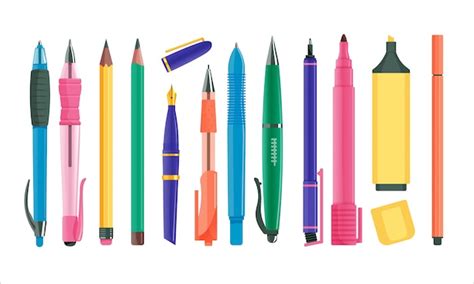 Set de bolígrafos y lápices bolígrafo aislado y pluma de tinta