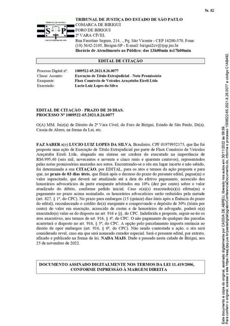 Edital de citação Hojemais de Araçatuba SP