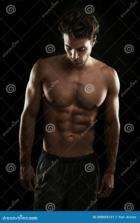 Topless Black Background Or Bodybuilder In Dumbbell Workout Strength